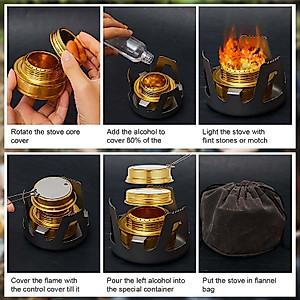 Mini Alcohol Backpacking Stove,Lightweight Brass Spirit Burner with Aluminium Stand, Portable Backpacking Stove for Camping, Hiking,Picnic (Gold)