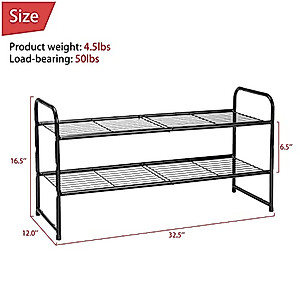 GEORIS Stackable 2-Tier Shoe Rack, Space-Saving Wide 15-Pairs Shoe Shelf Organizer for Closet, Entryway, Hallway, Black