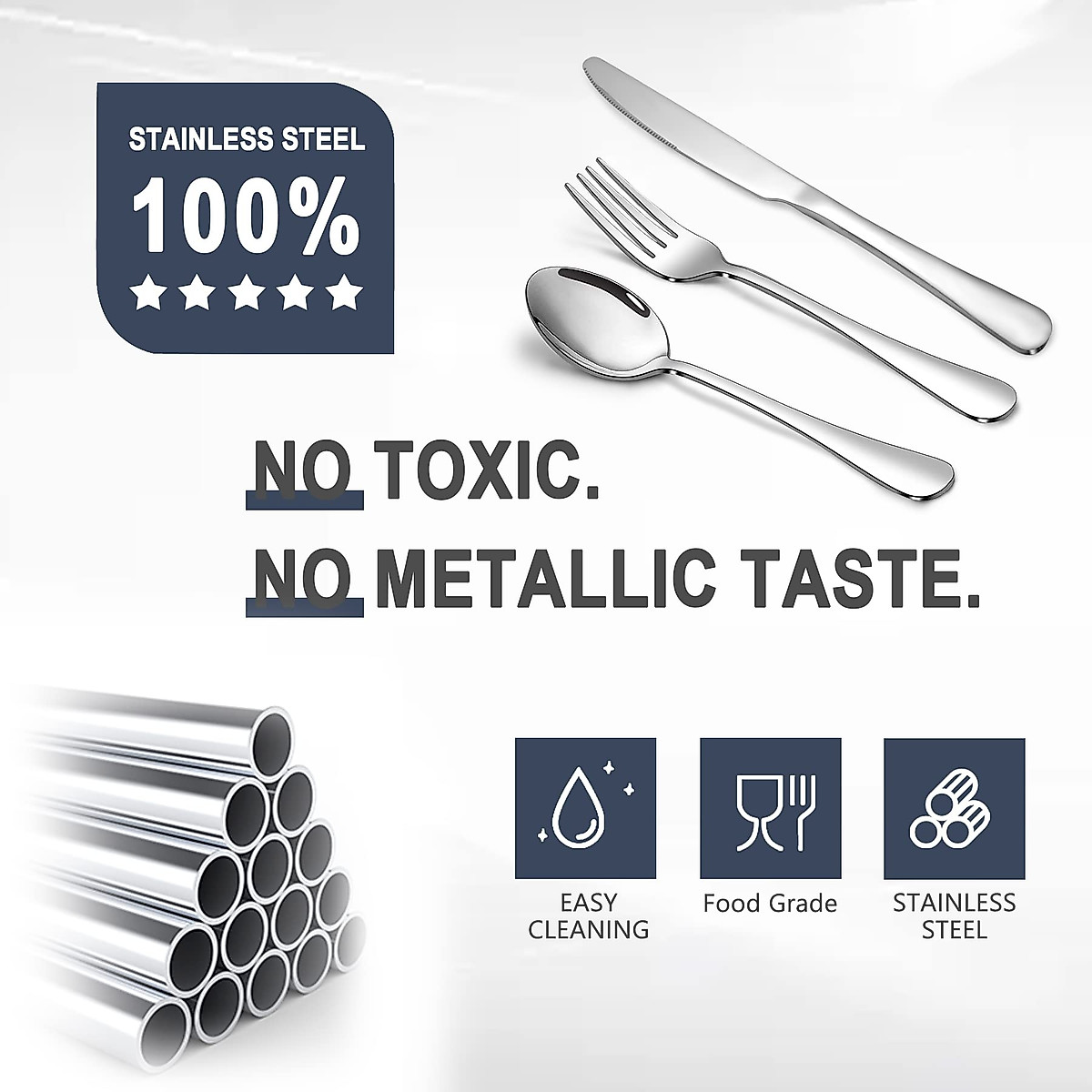 SANTUO 18PCS Dinner Set combo with 6 Dinner Knives, 6 Dinner Forks, 6 Dinner Spoons, Food Grade Stainless Steel Silverware Set for Home, Kitchen and Restaurant, Mirror Polished& Dishwasher Safe