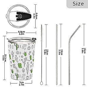 Jihqo Cactus Pattern Tumbler with Lid and Straw, Insulated Stainless Steel Tumbler Cup, Double Walled Travel Coffee Mug Thermal Vacuum Cups for Hot & Cold Drinks 12oz