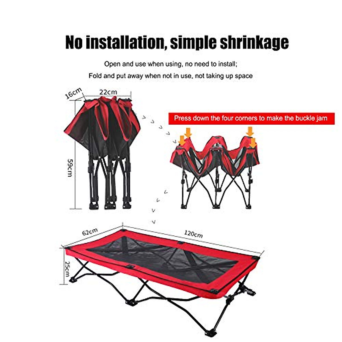 L-ELEGANT Foldable Raised Pet Bed,Portable Elevated Dog Bed with No-Slip Feet,Breathable Sturdy Pet Cot Mesh Fabric for Indoor Or Outdoor Use-Red 62x62x15cm