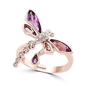 HUKQBUNX 18K Gold creative Dragonfly water drop purple zircon insect ring small crystal Cubic Zircon women's wedding engagement ring size 6-10 (Szie 7), Gold,Silver,Purple
