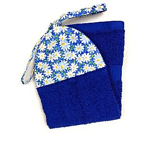 White and Yellow Daisy Daisies on Blue Reversible Ties On Stays Put Kitchen Bathroom Hanging Loop Hand Dish Towel
