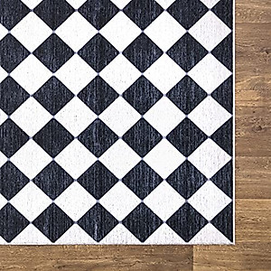 Abani Rectangular Area Rugs 5' x 8' Cream Black Checkered Diamond Machine Washable, Stain Resistant and Non-Shedding Polypropylene Large Rugs Modern Design