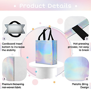 cabzymx 9 Pcs Glossy Small Iridescent Gift Bags in Bulk, 8x3.9x9.8 In Non-woven Reusable Party Goodie Bags with Sturdy Bases for Birthday, Weddings, Holiday, Easter, Party
