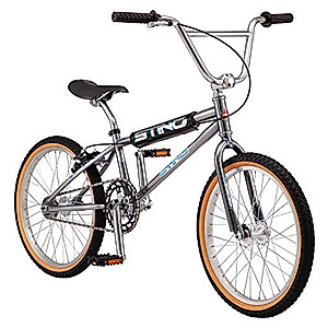 ﻿Schwinn Sting Pro Retro BMX for Youth/Adult, Throwback 1989 Design, Single-Speed Drivetrain, Hi-Ten Steel Frame, Aluminum Rims, Tubular Crankset, 20-Inch Wheels, Grey