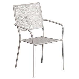 Flash Furniture Commercial Grade Light Gray Indoor-Outdoor Steel Patio Arm Chair with Square Back