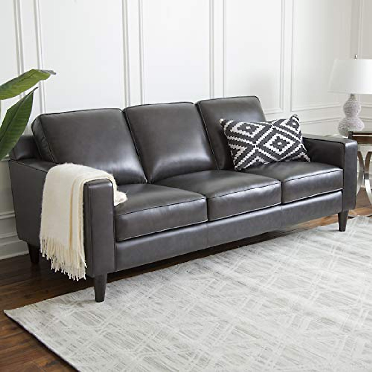 Abbyson Living Milton Leather Sofa & Loveseat - Modern Design, Top Grain Leather, Espresso Wood Accents, 2 Piece Set, Gray