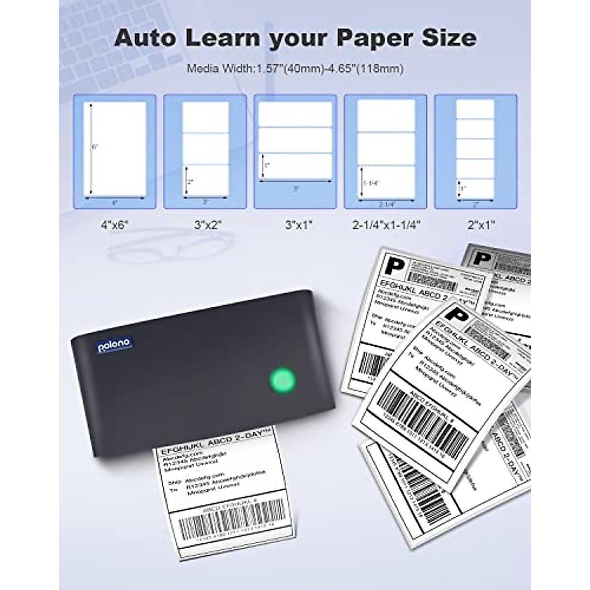 POLONO Shipping Label Printer, PL60 4x6 Label Printer for Shipping Packages, Direct Thermal Printer, Compatible with Windows, Mac, Linux, Widely Use for Shopify, Ebay, Amazon, UPS, FedEx, Etsy