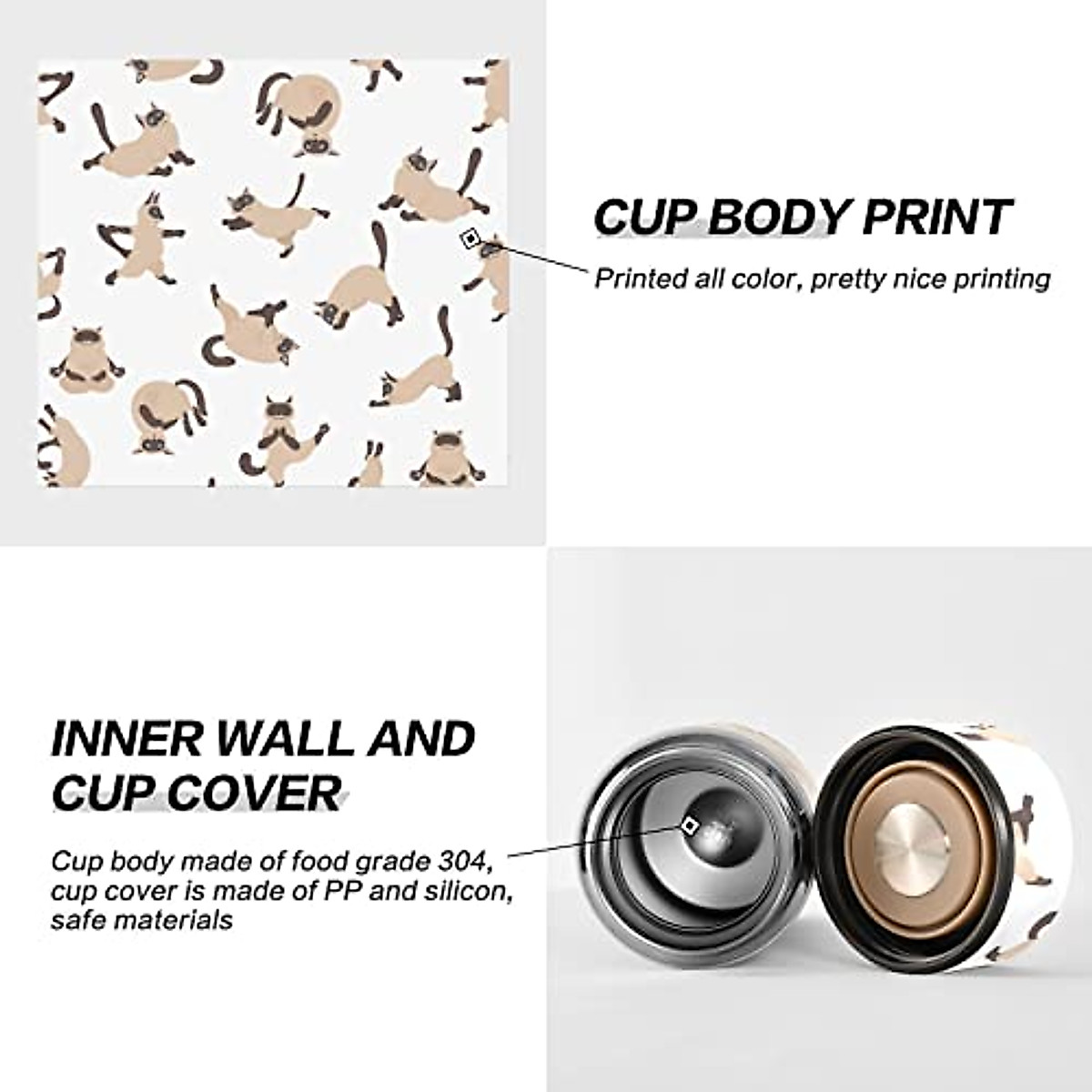 CaTaKu Funny Animals Cat Water Bottle Insulated 16 oz Stainless Steel Flask Thermos Bottle for Coffee Water Drink Reusable Wide Mouth Vacuum Travel Mug Cup