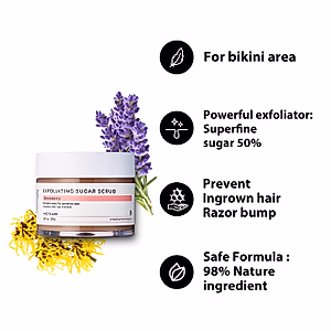 YNOTCARE Exfoliating Sugar Scrub-For Bikini Intimate Area, Sensitive Skin, Prevent Ingrown Hair and Razor Bumps After Brazilian Wax And Bikini Shave, Strawberry/8.81oz