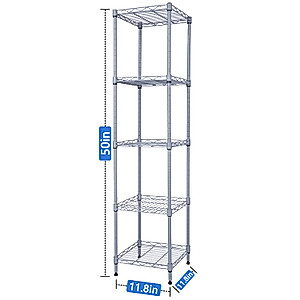 GIOTORENT 5 Tier Standing Shelving Metal Units, Adjustable Height Wire Shelf Display Rack for Laundry Bathroom Kitchen 11.8 W x 11.8 D x 50 H (5-Tier, Gray)