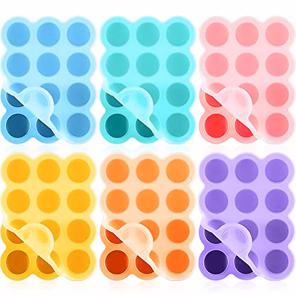 6 Pack Baby Food Storage Container 12 Cup Silicone Baby Food Freezer Tray with Lid Reusable Stackable Silicone Baby Food Freezer Tray for Baby Food Vegetable Fruit Puree and Breast Milk