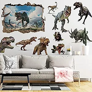 3D Dinosaur Wall Stickers Removable Vinyl Large Dino Stickers 10Pcs Peel and Stick Dinosaur Wall Decals for Kids Nursery Bedroom Home Decoration