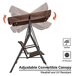 MCombo Outdoor Patio Canopy Swing Chair 3-Person, Steel Frame Textilence Seats Swing Glider, 4507 (Brown)