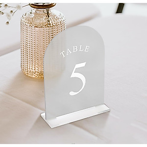 Yamesh Frosted Arch Table Numbers 1-10 White Printed for Wedding Reception Table Numbers with Stands Acrylic Table Numbers with Holders for Restaurant, Decoration, Party, Anniversary, Event(5x7 Inch)