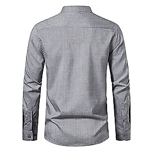 BEILU Men's Linen Henley Shirts Long Sleeve Hippie Lightweight Casual Beach T Shirt Grey X-Small