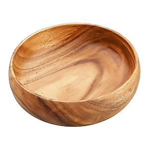 PACIFIC MERCHANTS Acaciaware Acacia Wood Round Calabash Salad Bowl, 10-Inch by 3-Inch, Hand Made From One Solid Piece Of Acacia Wood, Sustainable, Large Fruit Bowl, Popcorn, Pasta