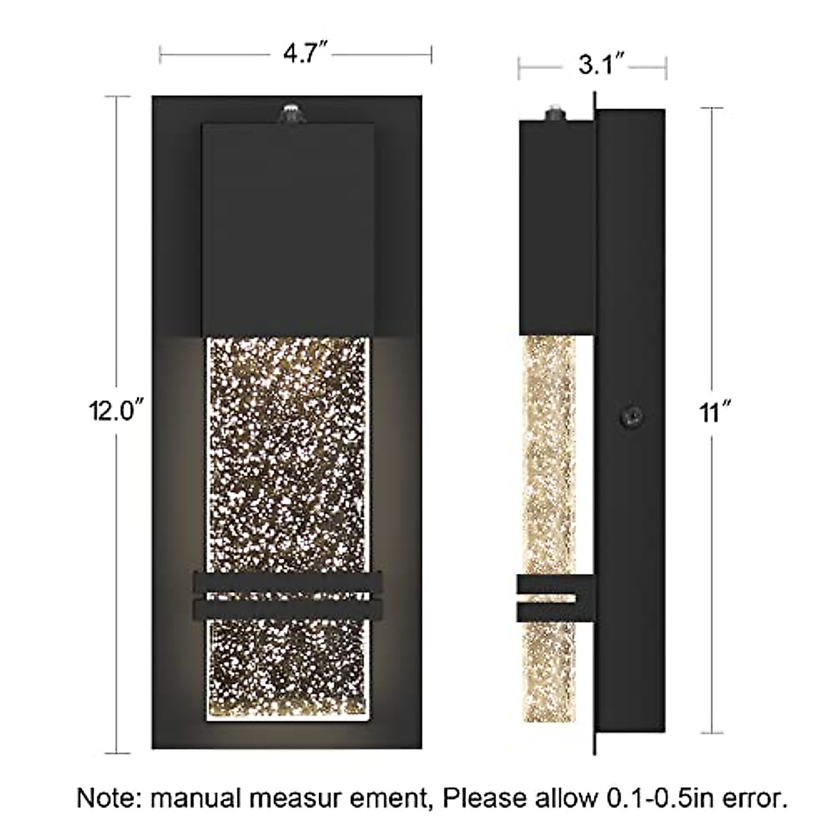 PARTPHONER LED Dusk to Dawn Outdoor Light Fixture Exterior Wall Sconces Porch Light 2 Pack Outside Wall Lights with Crystal Bubble Glass 12W Lumen 3000K for Doorway Garden Hallway Patio Living Room