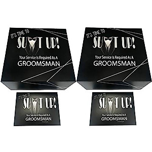 Groomsmen Gift Boxes Set of 2 (8x8x4 in) Empty Set with Silver Foil Design and Matching Proposal Cards for Asking The Groom's Team to Be in Wedding. (2 Groomsmen, 2)