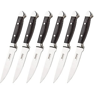 Viking Culinary German Stainless Steel Pakkawood Steak Knife Set, 6 Piece, Includes Wooden Gift Box, Handwash Only, Water & Stain Resistant Handles, Black