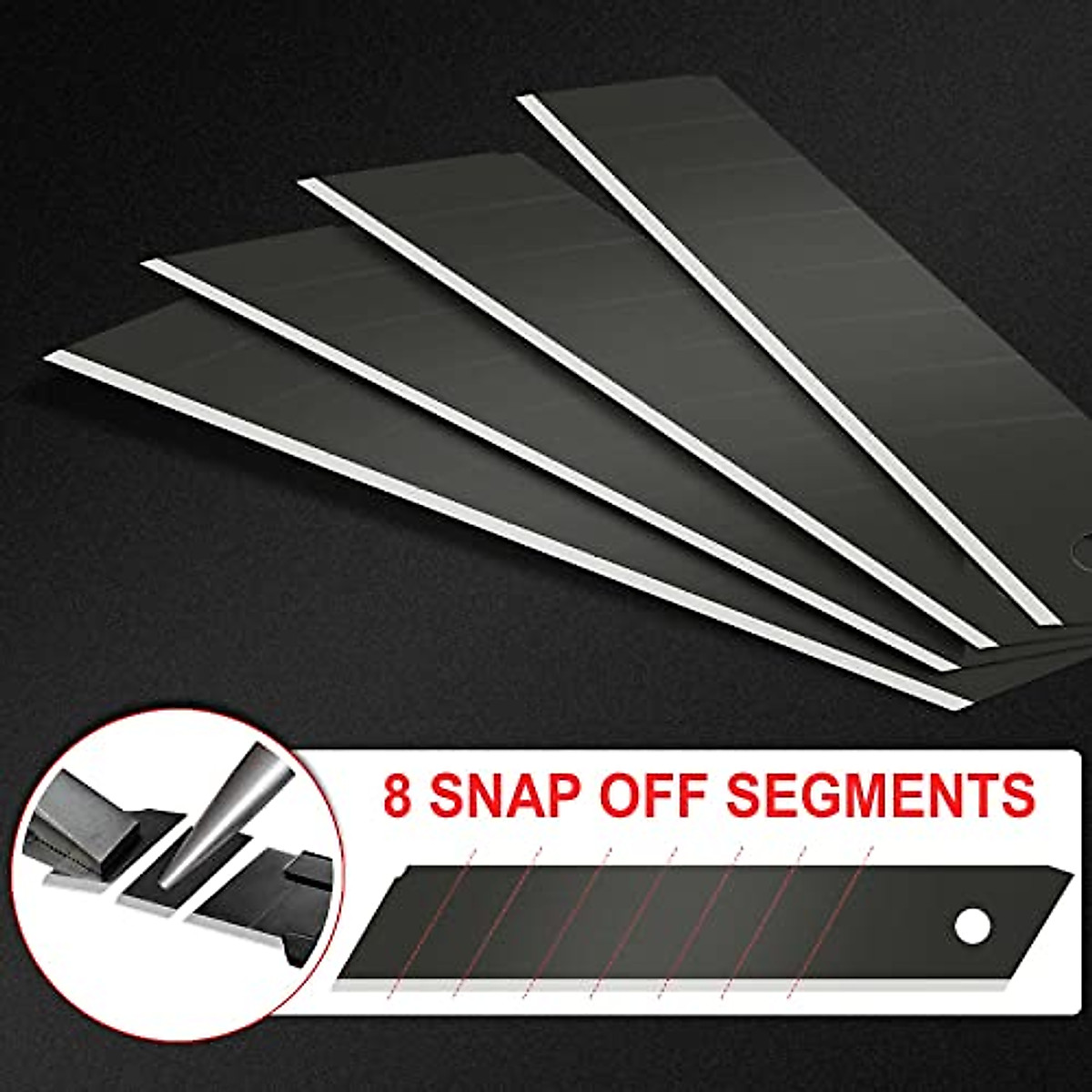 HAUTMEC 10pcs 18mm SK2H Ultra Sharp Snap Off Blades, Retractable Black Utility Knife Replacement Blades, Sharper SK2H Heavy Duty Refill Blades, Creative Safety Box, for Box, Carpet, Rope HT0144-BL