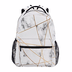 AUUXVA Backpack Geometric Marble Print Travel Daypack Large Capacity Rucksack High School Book Bag Computer Laptop Bag for Girls Boys Women Men