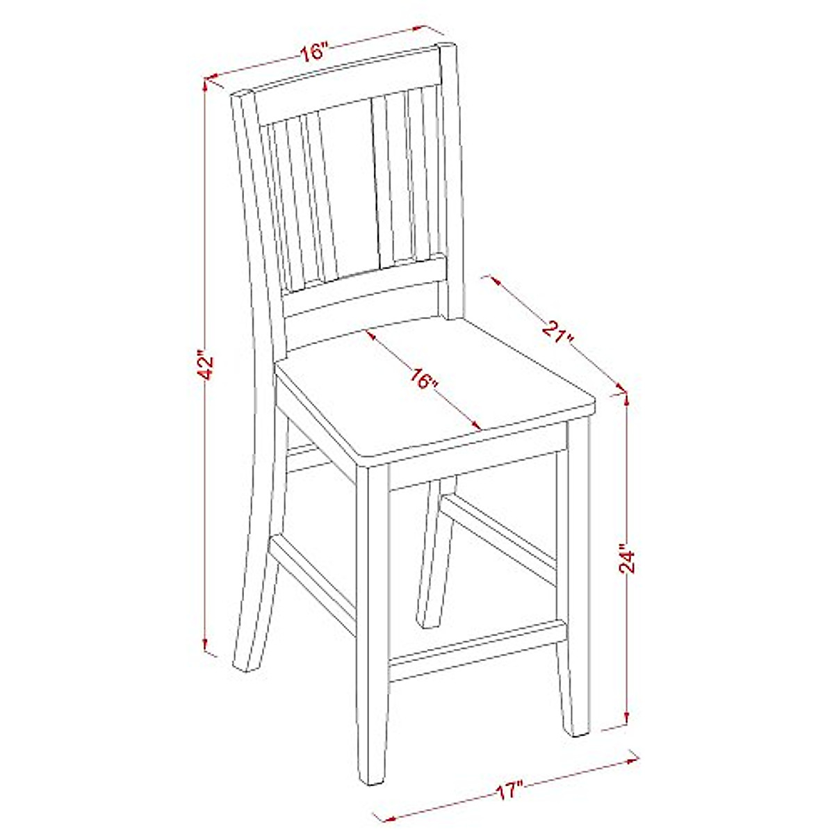 East West Furniture Buckland 5 Piece Counter Height Set Includes a Rectangle Dining Room Table and 4 Wood Seat Chairs, 30x48 Inch, Mahogany