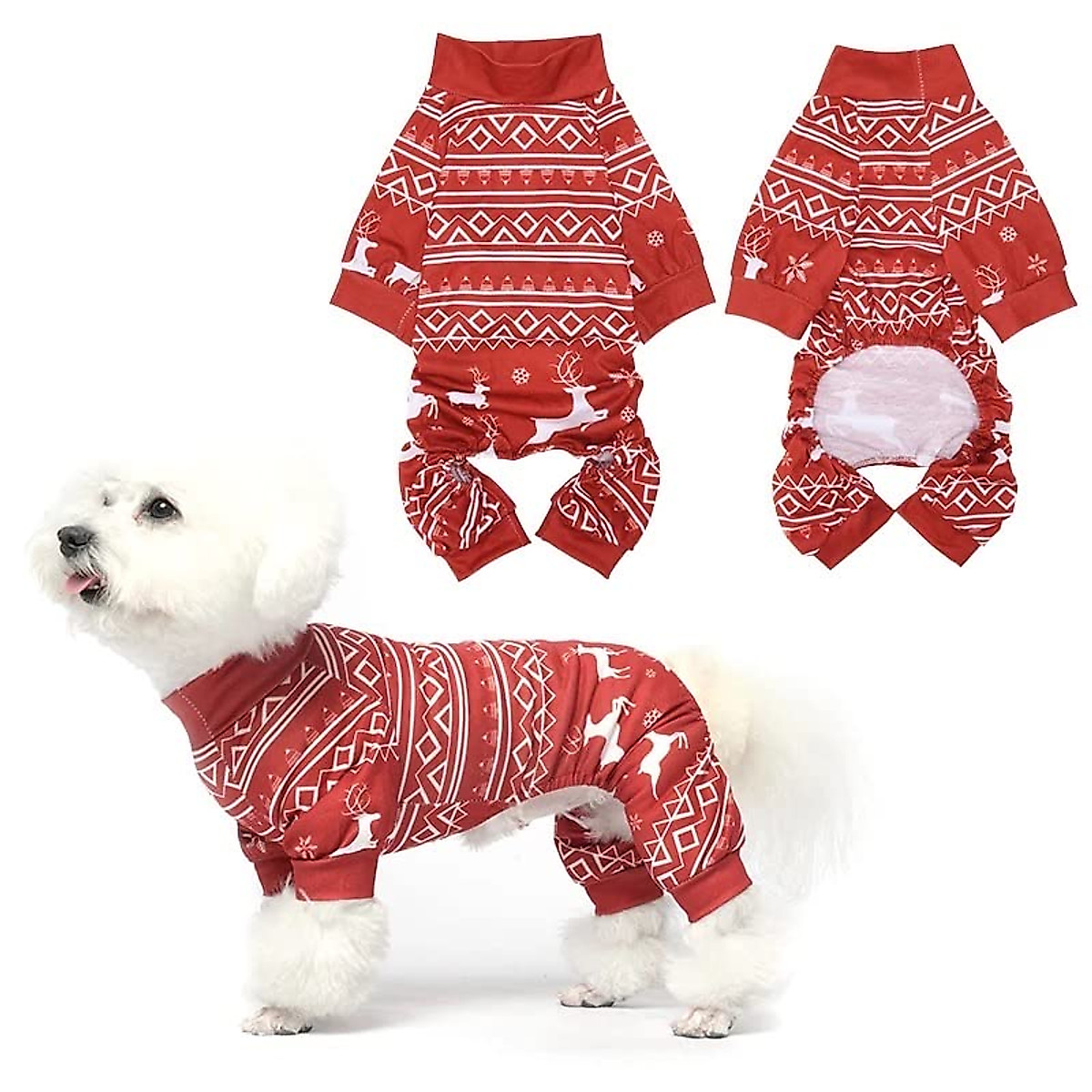 Sassy Pup Winter Dog Pajamas with Snowflake and Deer Holiday Pattern for Small Dogs (Small)