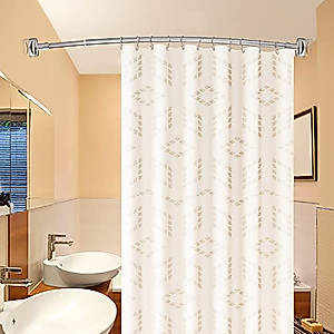 TENOVEL Curved Brushed Nickel Shower Curtain Rod &Brushed Nickel Double Sided Shower curtain Hooks(12 pcs)