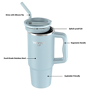 30 oz Water Cup with Straw and Lid, Insulated Water Bottle with Handle, BPA Free Reusable Double Wall Stainless Steel Tumbler Cup for Adults, Light Blue