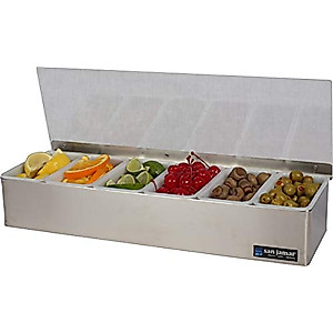 San Jamar Garnish Trays with Hinged Lid for Kitchen, Bar, And Restaurants, Stainless Steel, 18.5 X 6.5 X 4 Inches, Silver