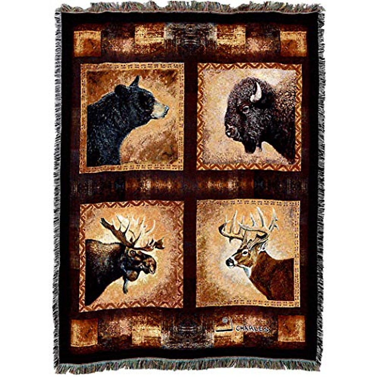 Pure Country Weavers Big Game Heads Blanket by Greg Giordano - Bear Bison Elk Deer Wildlife Lodge Cabin Gift Tapestry Throw Woven from Cotton - Made in The USA (72x54)