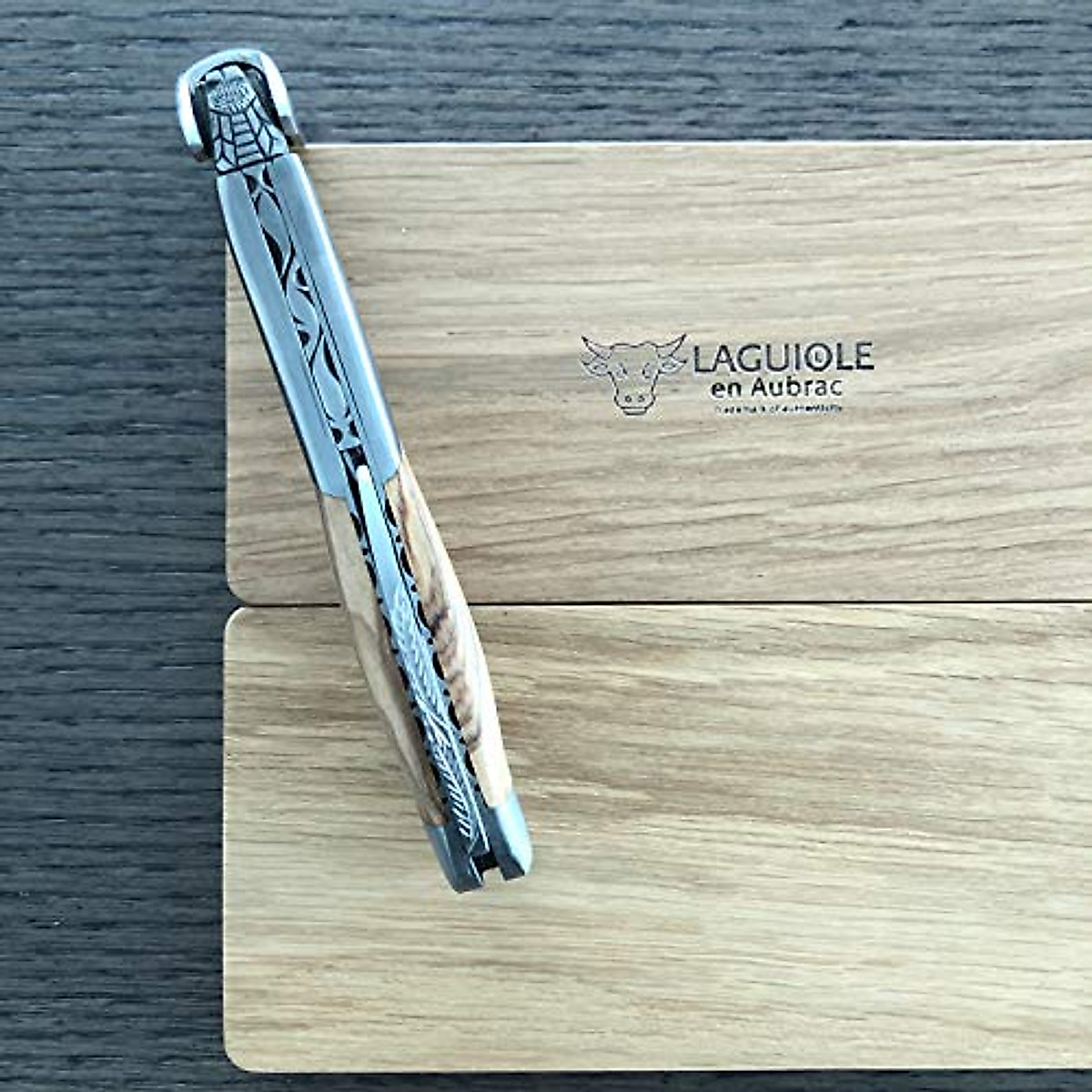 Laguiole En Aubrac Sommelier DeLuxe No 8 Waiter's Corkscrew, Bee Edition Olive Wood Handle, Wine Opener With Foil Cutter & Bottle Opener | Special Crafting Along The Luxury Corkscrew