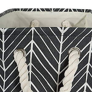 DII Polyester Container with Handles, Herringbone Storage Bin, Large Square, Black