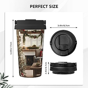 WANGXUEE Farmhouse Christmas Parrern Print 500ml Stainless Steel Travel Tumbler Double Wall Vacuum Insulated Coffee Mug