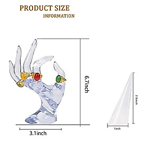 ChezMax Jewelry Display Holder, Hand Bracelet Ring Rack, Polyresin Necklace Stand, Women Mannequin Decorative Organizer, Transparent, for Home & Store, with 2 PCS Cone Ring Holder