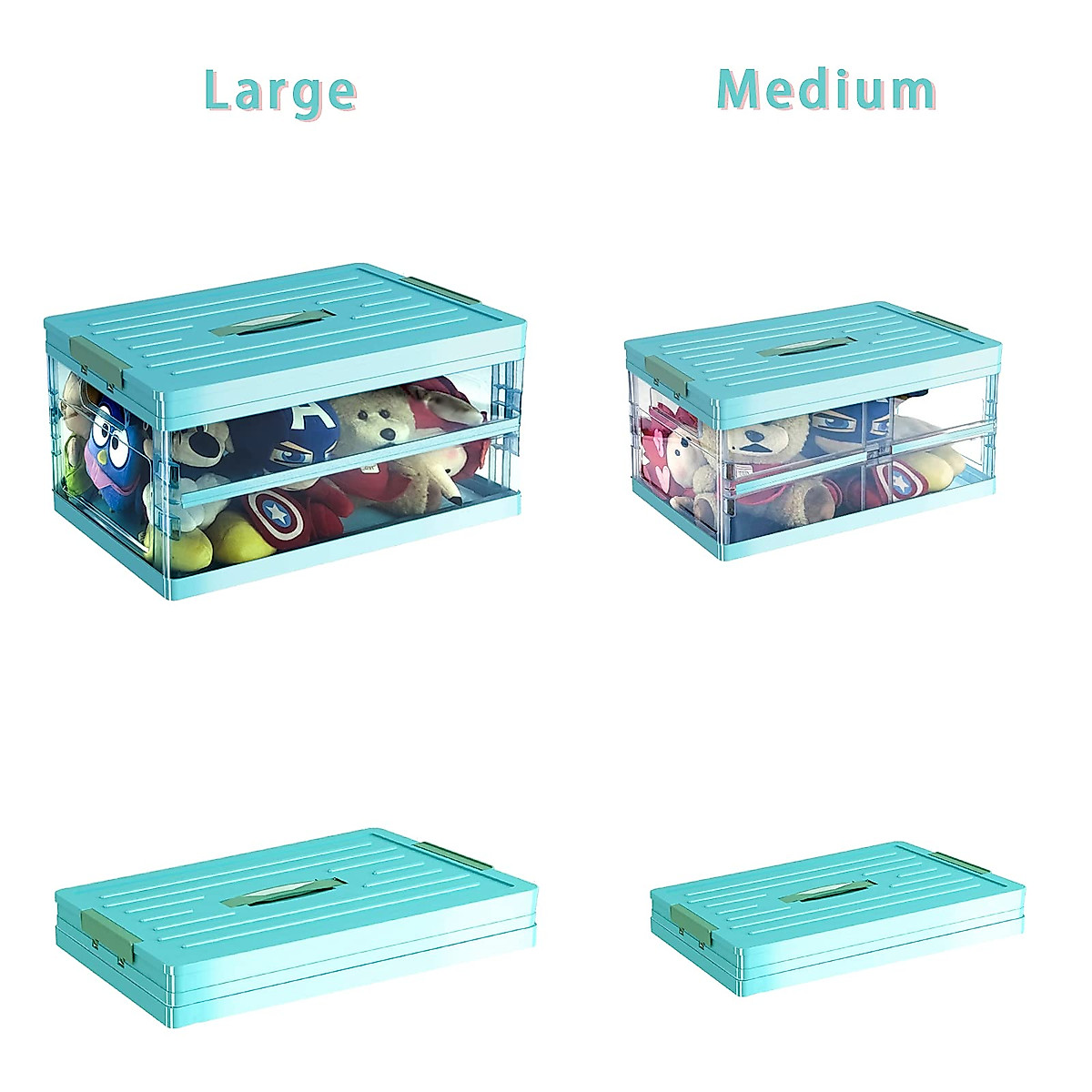 MineSign Foldable Storage Bins with Lid Stackable Plastic Storage Crate Folding Storage Container for Home Closet Bedroom Kitchen Camping Bins with Build in Handle Medium Blue