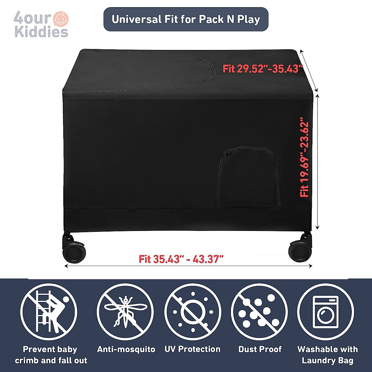 Blackout Cover for Pack N Play, Stretchy Breathable Travel Crib Canopy for Playard, Baby Darkening Crib Tent and Shade for Safeguard Indoor or Outdoor Sleeping, Playing, Napping