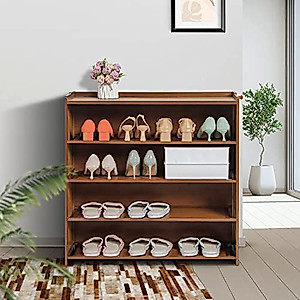 MoNiBloom Bamboo Shoe Storage Cabinet, Freestanding 5 Tier Shoes Organizer for 16-20 Pairs Living Room Entryway Office Mudroon Bedroom Balcony, Brown