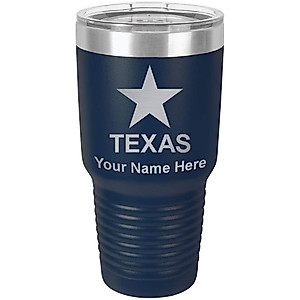 LaserGram 30oz Vacuum Insulated Tumbler Mug, Flag of Texas, Personalized Engraving Included (Navy Blue)