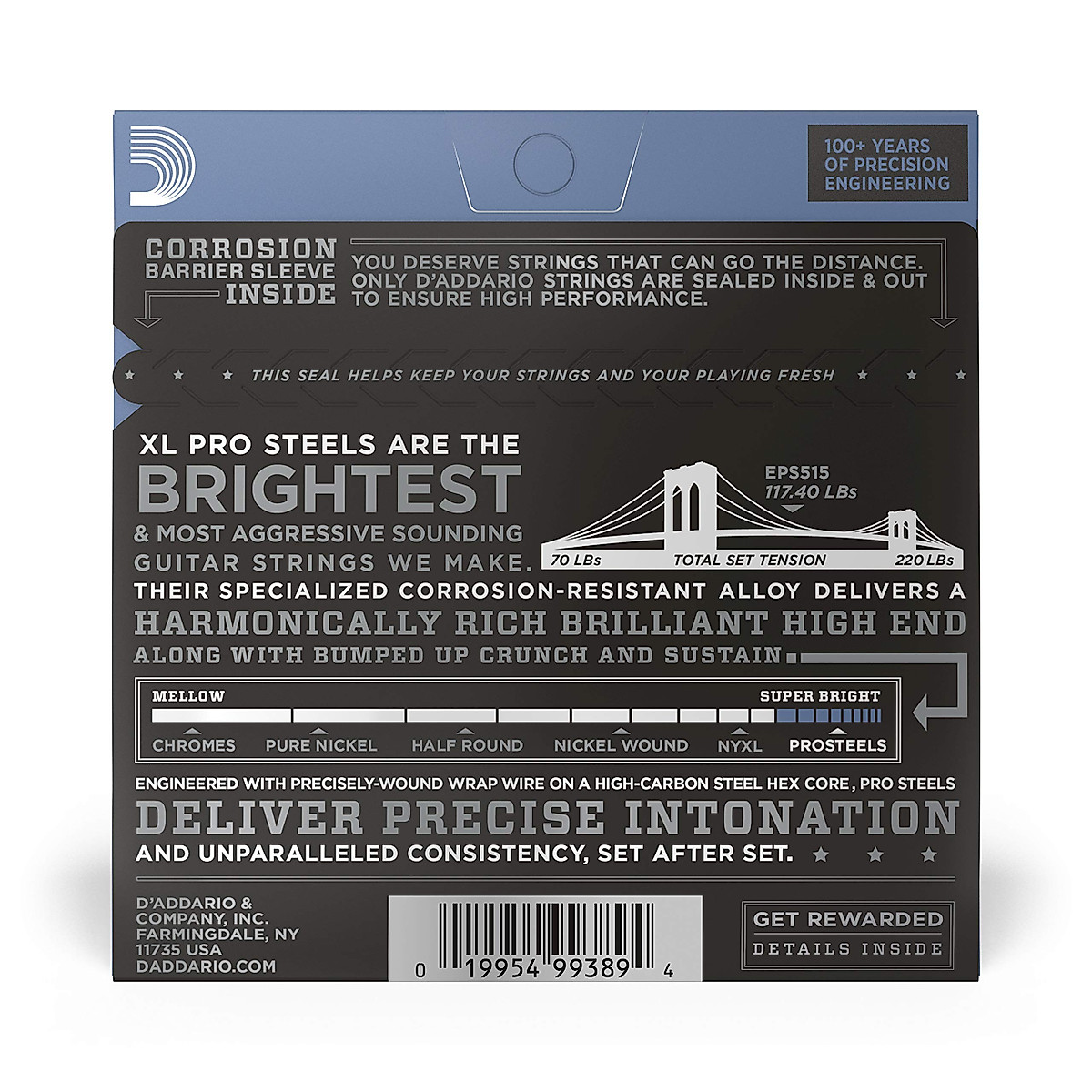 D'Addario Guitar Strings - ProSteels Electric Guitar Strings - Round Wound - Brighter, Crunchier, Increased Sustain - EPS515 - Medium, 11-50