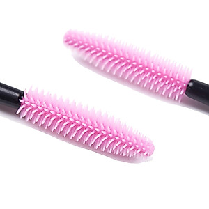 BIHRTC Pack of 100 One-Off Disposable Silicone Eyelash Mascara Brushes Wands Applicator Eyebrow Brush Makeup Tool Kit Set Deep pink