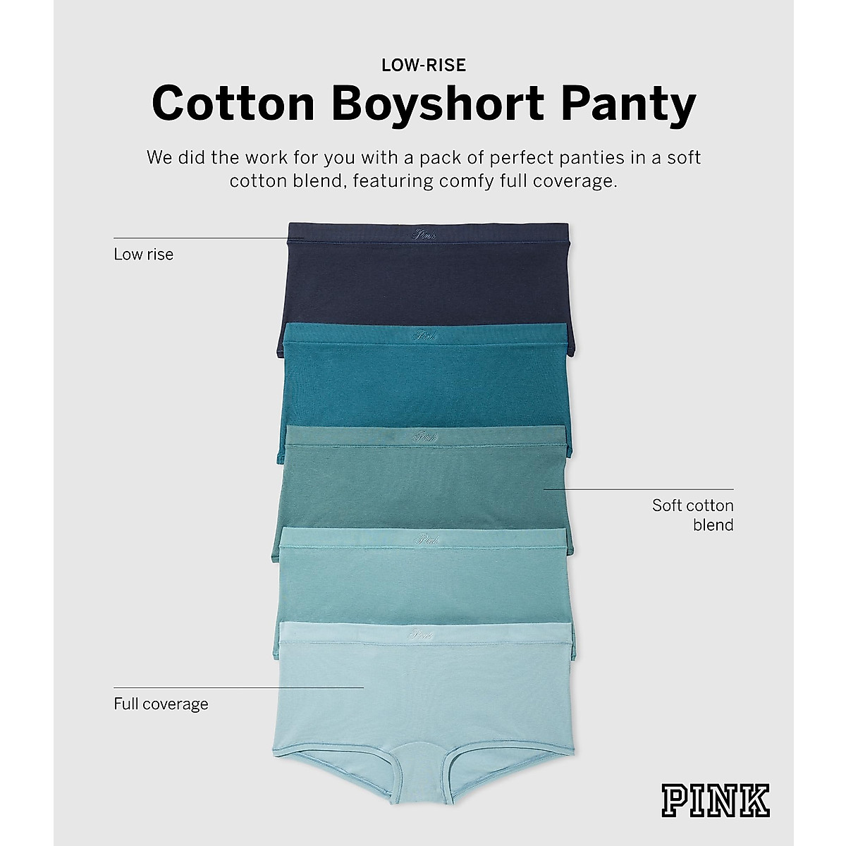 Victoria's Secret PINK Naturals Boyshort 5 Pack, Cotton Panty Pack, Women's Underwear, Natural Tea Dye (XL)