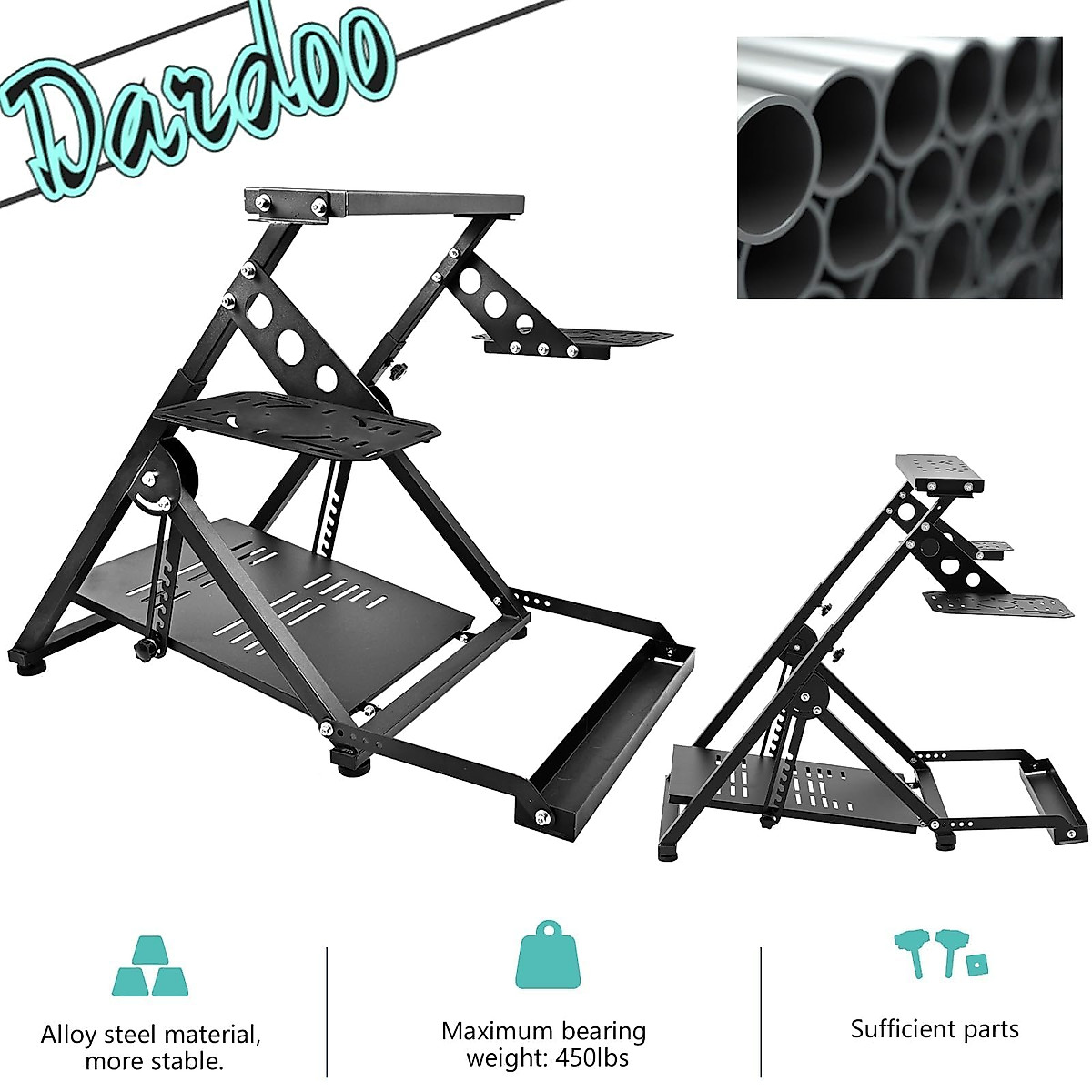 Dardoo G920 X Type Flight Racing Simulator Cockpit Frame Fit for Logitech/Thrustmaster G25 G27 G29 G923 T128X T248 T300 T458,Foldable Adjustable Driving Wheel Stand,No Wheel,Pedal,Handbrake & Shifter