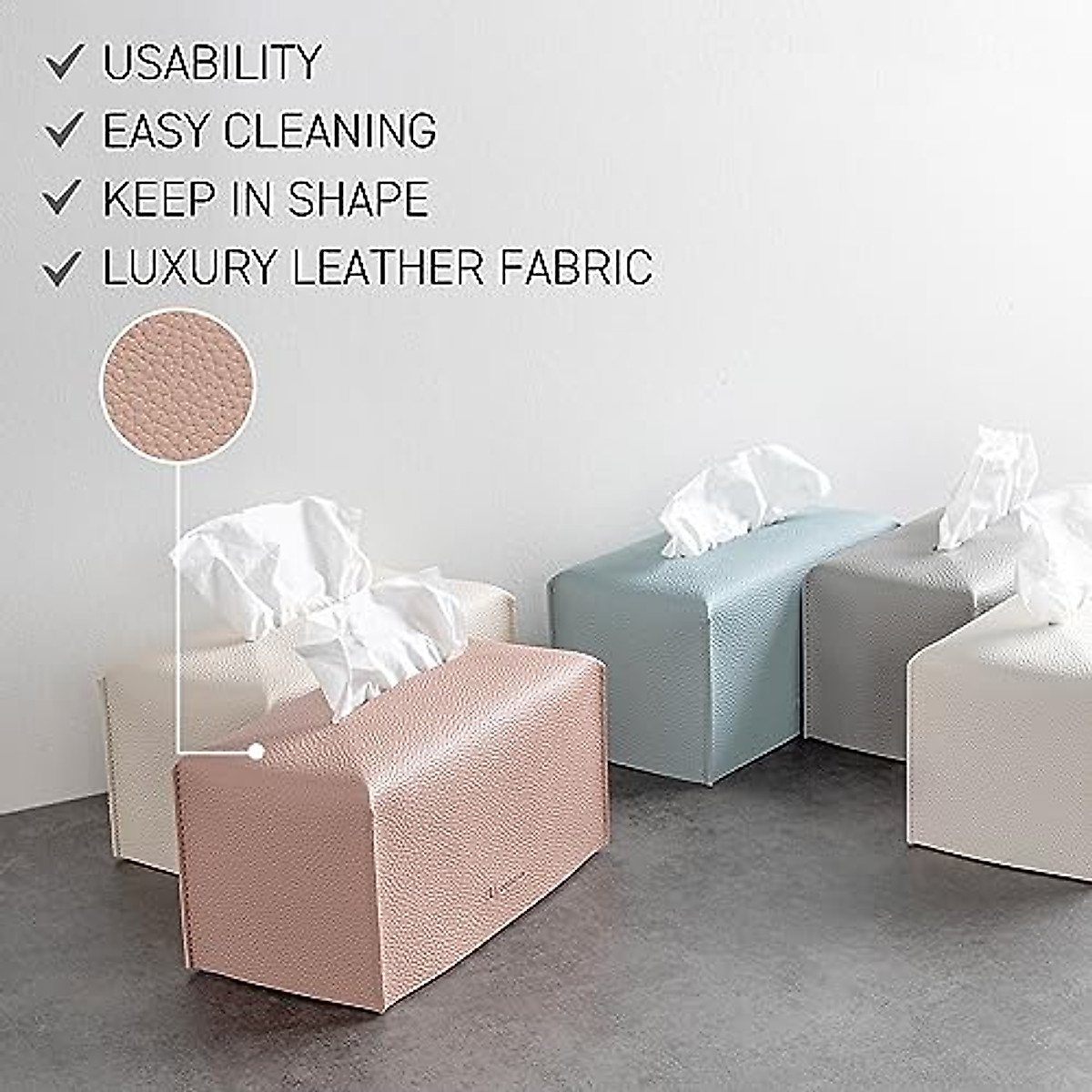 GOODSDECO PU Leather Tissue Box Cover Rectangle - Modern Tissue Box Holder Organaizer for Home Office Bathroom Car, Pastel Organaizer (Sky Blue)