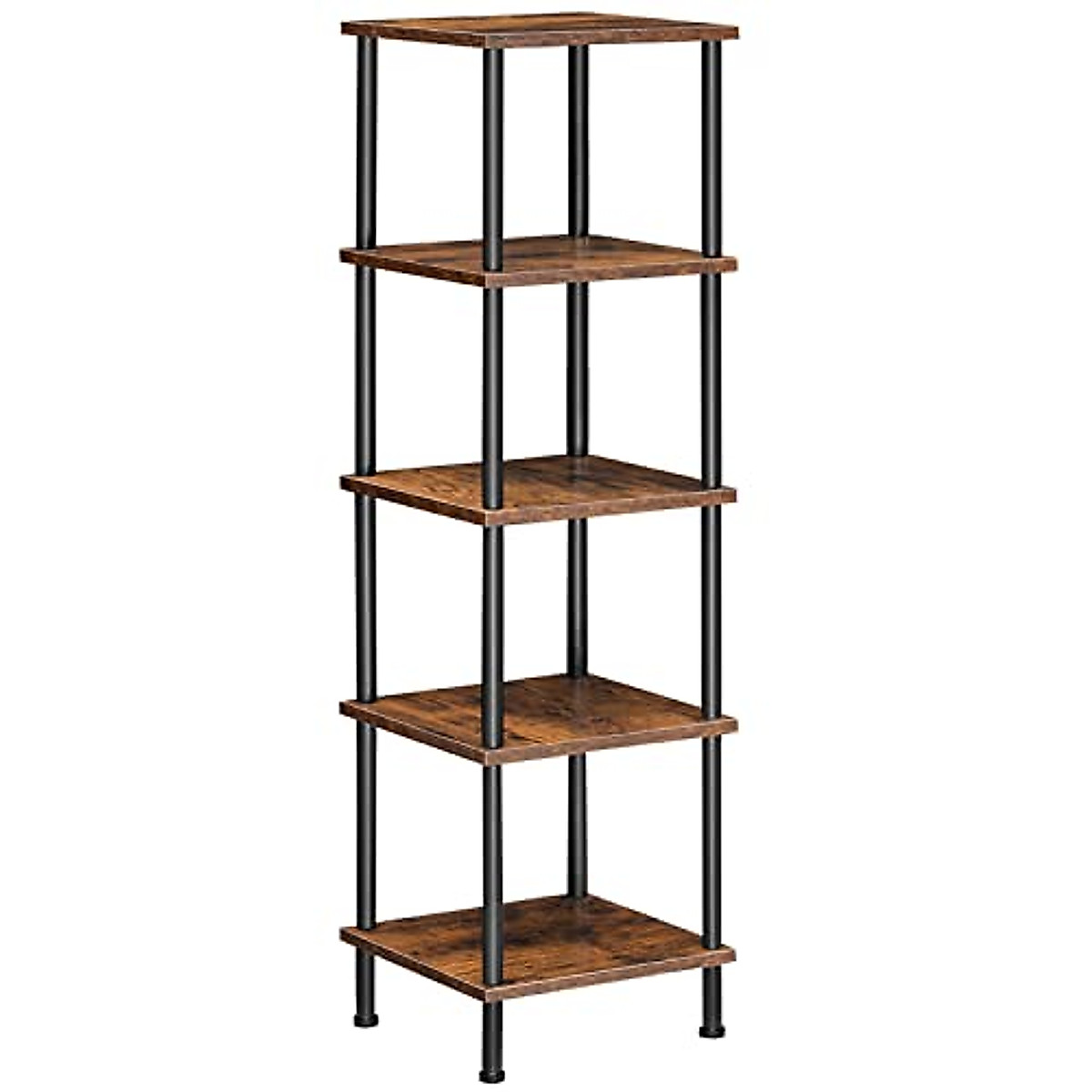HOOBRO 5-Tier Corner Shelf Stand, Corner Square Rack Display Shelf, Tall Storage Rack Plant Stand, Corner Bookcase for Small Spaces, Living Room, Home Office, Kitchen, Rustic Brown and Black BF50CJ01
