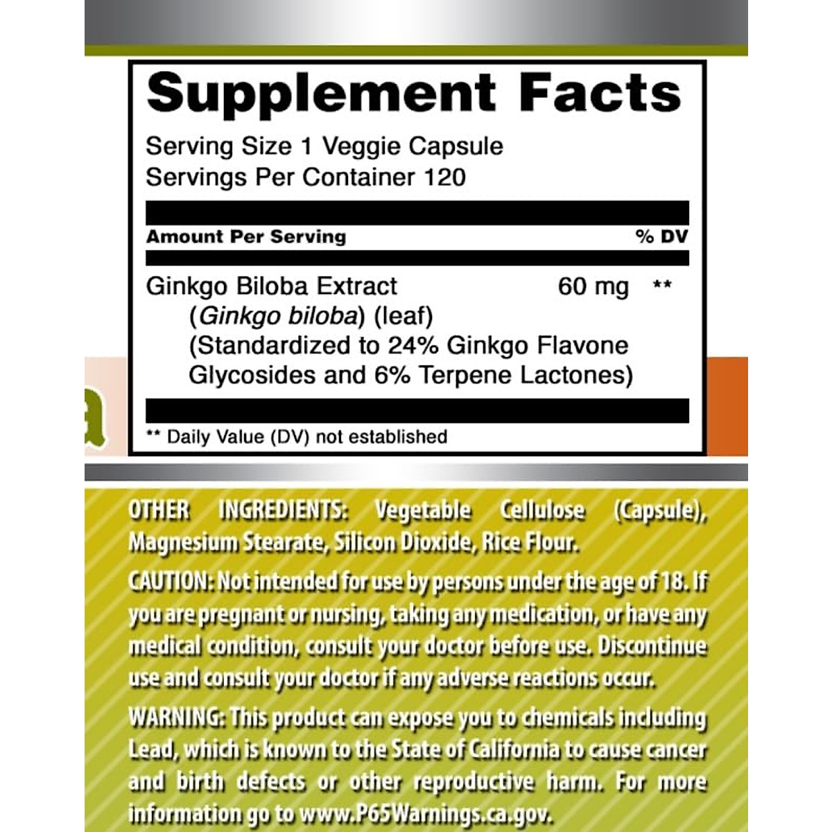 Amazing Formulas Ginkgo Biloba Supplement | 60 Mg | 120 Veggie Capsules | Non-GMO | Gluten Free | Made in USA