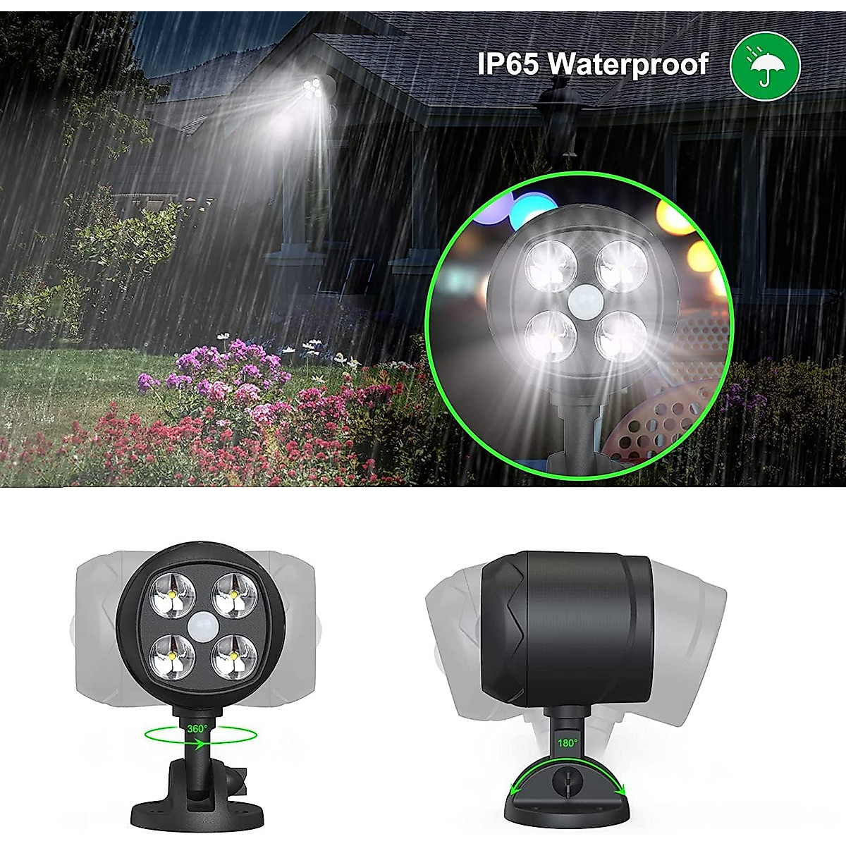 Yoyutrre Motion Sensor Outdoor Lights,Outdoor Battery Operated Lights,12W 600 Lumen Motion Detector Lights for Outside,6000K LED Security Lights Motion Outdoor Spotlight for House Wall,Yard and Stairs