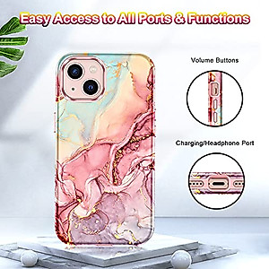 CASEFIV Compatible with iPhone 13 Case, Marble Pattern 3 in 1 Heavy Duty Shockproof Full Body Rugged Hard PC+Soft Silicone Drop Protective Girls Women Cover for iPhone 13 6.1 inch 2021, Rose Gold